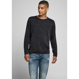 Jack & Jones Rundhalspullover JACK & JONES "JJELEO aus pflegeleichter Baumwollqualität", Herren, Gr. S, grau (anthrazit, grau), Obermaterial: 100% Baumwolle, schmal, Rundhals, Pullover, unifarben, modisch, schmal, Baumwolle, Rundhals