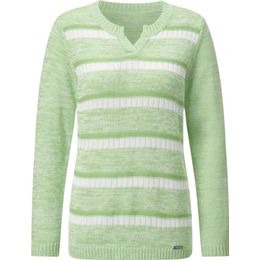 CR&Eacute;ATION L Damen Langarm-Pullover im Ringel-Dessin reseda-wei&szlig;-gemustert Gr&ouml;&szlig;e 36