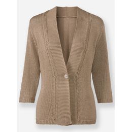 CR&Eacute;ATION L Damen Strickjacke in pflegeleichtem B&auml;ndchengarn beige Gr&ouml;&szlig;e 54