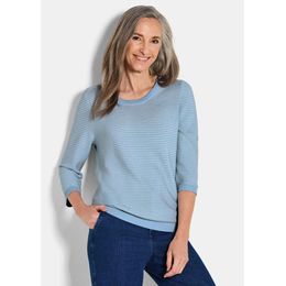 GOLDNER Halbarm Ringelpullover aus Baumwolle in rauchblau / gemustert | Gr.: 46