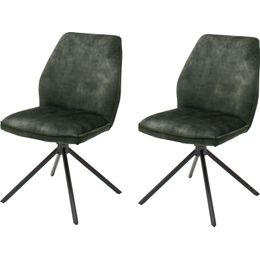 Esszimmerstuhl MCA furniture "Ottawa", grün (olive, metall schwarz matt lackiert), B:54cm H:89cm T:64cm, 100% Polyester, Stühle, Vintage Veloursoptik mit Keder, Stuhl belastbar bis 120 Kg
