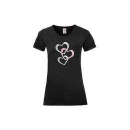 PAULGOS Damen T-Shirt, Herzen Silber & Rosa in Schwarz | Gr.: XS