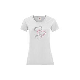 PAULGOS Damen T-Shirt, Herzen Silber & Rosa in Weiss | Gr.: M