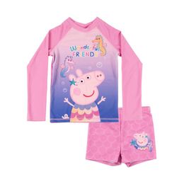 Peppa Pig Peppa Wutz Schwimmset UV-Schutz 30 Badeanzug langarm Shirt und Hose in rosa | Gr.: 122/128