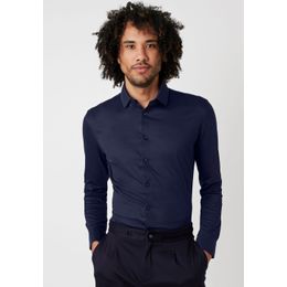 Langarmhemd DESOTO "Jerseyhemd Casual Kent langarm", Herren, Gr. L, N-Gr, blau (solid navy), Jersey, Obermaterial: 100% Baumwolle, slim fit, Manschette, Hemden, Flexibler Stretch