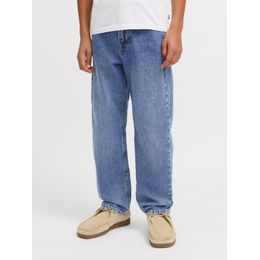 Jack & Jones Relax-fit-Jeans JACK & JONES JUNIOR "JJICHRIS mit Abriebeffekten und hohem Tragekomfort", Jungen, Gr. 158, N-Gr, blau (blau denim), Denim/Jeans, Obermaterial: 100% Baumwolle, Abriebeffekte, relaxed fit kn&ouml;chellang, Jeans, Abriebeffekte, modisch, relaxed fit, Denim, Topseller