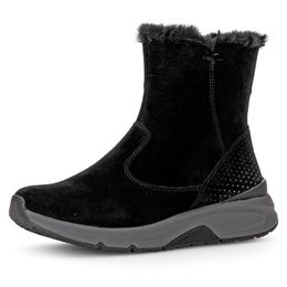 Winterboots Gabor Rollingsoft, Damen, Gr. 38, schwarz, Veloursleder, Schuhe Winterboots, Keilabsatz, Stiefelette mit der typischen rollingsoft-Laufsohle