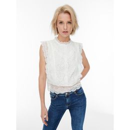 Only Damen Only Spitzenshirt &raquo;ONLKARO &ndash; Spitzentop mit Stehkragen f&uuml;r elegante Looks&laquo; regular fit, feminin, Web, Materialmix, hochgeschlossen wei&szlig; M