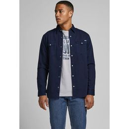 Jack & Jones JACK & JONES Jeanshemd »JJESHERIDAN im Workwear-Stil mit robuster Baumwollqualität« unifarben, modisch, slim fit, Baumwolle, Hemdkragen navy XL -...
