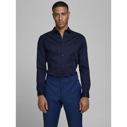 Jack & Jones Jack & Jones Damen Businesshemd &raquo;JJPRPARMA in Skinny Fit, Stretchanteil und verstellbaren Manschetten&laquo; sehr schmal, Web, Baumwollmischung blau L, N-Gr