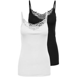 Only Spitzentop &raquo;ONLKIRA &ndash; Doppelpack mit Spitzendetail f&uuml;r feminine Looks&laquo; 2er-Pack, figurbetont, modisch, Jersey, Baumwolle, V-Ausschnitt Black...