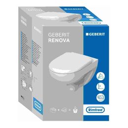 Geberit Wand-WC, Tiefspüler Renova 6 l, rimfree, mit WC-Sitz, weiß (500801001)