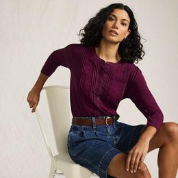 LANDS' END Shirt aus Baumwoll/Modalmix mit Lochstickerei mit 3/4-Ärmeln, Damen,  Lila, Baumwolle Modal, by Lands' End