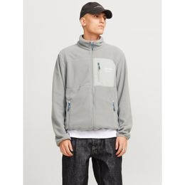 Jack & Jones Jack & Jones Herren Outdoorjacke &raquo;JJTHEO &ndash; Fleecejacke mit Stehkragen und Logoprint&laquo; Print, modisch, regular fit, Web, Stehkragen grau S