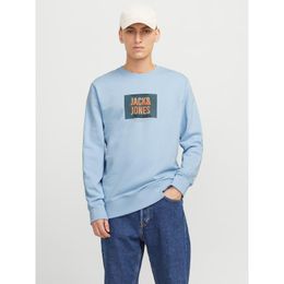 Jack & Jones Jack & Jones Herren Sweatshirt &raquo;JJHUDSON &ndash; Sweatshirt mit Print, Rundhals und Kapuze&laquo;, Print, modisch, regular fit, angeraute Sweatware, Rundhals blau