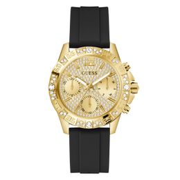 Multifunktionsuhr Guess "MAJESTY", schwarz, Armbanduhren, Damen, Quarzuhr, Armbanduhr, Damenuhr, Silikonarmband, Datum