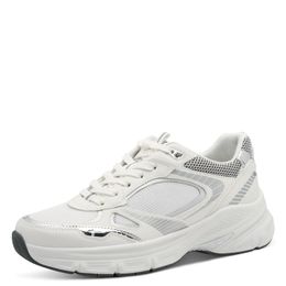 Plateausneaker Tamaris, Damen, Gr. 37, silber (weiß, silberfarben), Gummi, Lederimitat, Textil, metallic, Schuhe, Freizeitschuh, Halbschuh, Schnürer, Details in Metallicoptik