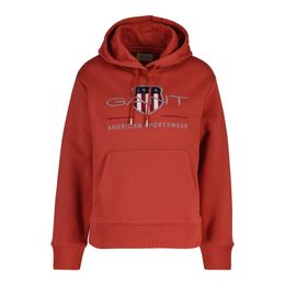 Kapuzensweatshirt Gant "ARCHIVE SHIELD HOODIE", Damen, Gr. L, modern rust, Sweatware, Obermaterial: 78% Baumwolle, 22% Polyester, regular fit normal, Rundhals, eingesetzt Rippbündchen, Sweatshirts, Mit Kapuze mit Kordelzug