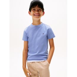 T-Shirt Tommy Hilfiger "ESSENTIAL COTTON TEE S/S", Jungen, Gr. 12 (152), vintage iris, Single Jersey, Obermaterial: 100% Baumwolle, regular fit, Rundhals, abgesteppt, Shirts T-Shirt, mit Logostickerei