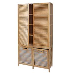 Mendler Bambus Badezimmerschrank HWC-N83, Regal Badregal Badschrank Schrank, 2 W&auml;schek&ouml;rbe 2 T&uuml;ren MVG 168x8 109595