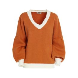 Influencer Pullover Damen Gr&ouml;&szlig;e L orange / wei&szlig;