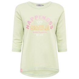 Langarmshirt Zwillingsherz ""Smile"", Damen, Gr. S/M, gr&uuml;n (salbei), angeraute Sweatware, Obermaterial: 50% Baumwolle, 50% Polyester, bequem Po-bedeckend, Rundhals, Shirts Langarmshirt, 3/4-Arm, Rundhalsausschnitt, Stickerei