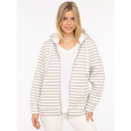 Kapuzensweatjacke Zwillingsherz, Damen, Gr. L/XL, hellgrau, Sweatware, Obermaterial: 50% Baumwolle, 50% Polyester, gestreift, hüftbedeckend, ohne Ausschnitt, Sweatjacken, Streifen, Kapuze, Reißverschluss, modisch, Langarm, Taschen