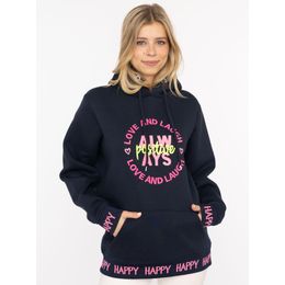 Hoodie Zwillingsherz ""Always Positive"", Damen, Gr. L/XL, marine, angeraute Sweatware, Obermaterial: 50% Baumwolle, 50% Polyester, normal normal, ohne Ausschnitt, angesetztes Bündchen, Sweatshirts, Kapuze, Stickerei, Fronttasche, Bündchen-Schriftzug, Langarm