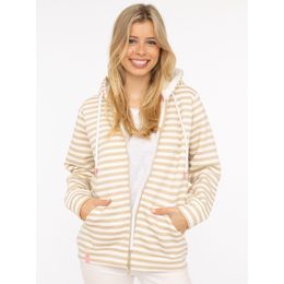 Kapuzensweatjacke Zwillingsherz, Damen, Gr. L/XL, beige, Sweatware, Obermaterial: 50% Baumwolle, 50% Polyester, gestreift, hüftbedeckend, ohne Ausschnitt, Sweatjacken, Streifen, Kapuze, Reißverschluss, modisch, Langarm, Taschen