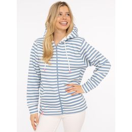 Kapuzensweatjacke Zwillingsherz, Damen, Gr. L/XL, jeans, Sweatware, Obermaterial: 50% Baumwolle, 50% Polyester, gestreift, hüftbedeckend, ohne Ausschnitt, Sweatjacken, Streifen, Kapuze, Reißverschluss, modisch, Langarm, Taschen