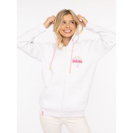 Kapuzensweatjacke Zwillingsherz ""Sailing Club"", Damen, Gr. L/XL, weiß, angeraute Sweatware, Obermaterial: 50% Baumwolle, 50% Polyester, Sweatjacken, Kapuzensweatjacke mit großer SAILING Applikation am Rücken und Tasche