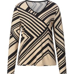 CRÉATION L Damen Langarmshirt mit Grafik-Druck schwarz-sand-bedruckt Größe 36
