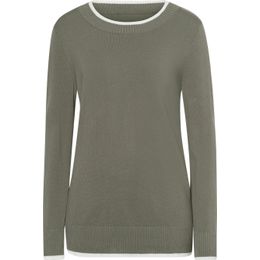 Heine Damen Feinstrickpullover mit Kontrastblende khaki Größe 44