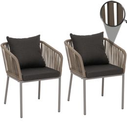 2er-Set Gartenstuhl MCW-N41, Outdoor Armlehne, wetterfest Aluminium Seilgeflecht Rope ~ grau, Kissen dunkelgrau