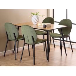 Esszimmer-Set ACTONA GROUP "Esspruppe, Speisetisch mit Wohnzimmerstühlen", beige (natur), B:120cm H:75cm T:80cm, MDF, Kastenmöbel-Sets, Rechteckig Esstisch + 4x Stühle, Wildeiche, waldgrün, 120x80x75 cm