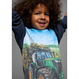 Kapuzensweatshirt Kidsworld "Traktor - Fotodruck", Jungen, Gr. 128/134, blau (marine), angeraute Sweatware, Obermaterial: 100% Baumwolle. Kapuzenfutter: 85% Baumwolle, 15% Viskose. Vorderteil: 65% Polyester, 35% Baumwolle, bedruckt, Basic, Rippb&uuml;ndchen, Sweatshirts, bedrucktes Design, aus angerauter Sweatware, mit Rippb&uuml;ndchen