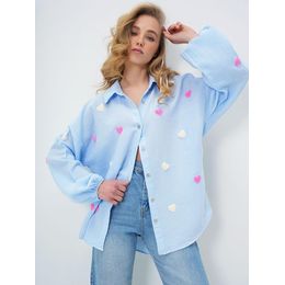 Trend Alaçatı Stili Bluse Damen Größe S creme / himmelblau / hellpink