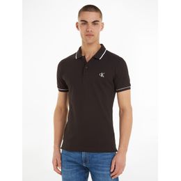 Poloshirt Calvin Klein Jeans "CK ESSENTIAL TIPPING SLIM POLO", Herren, Gr. S (46), schwarz (ck schwarz, raven), Web, Obermaterial: 94% Baumwolle, 6% Elasthan, bestickt, unifarben, schmal h&uuml;ftlang, eingesetzt B&uuml;ndchen, Shirts, mit Markenstickerei