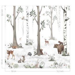 Vorhang Leiser wei&szlig;er Wald mit Tieren