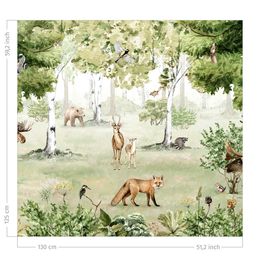 Bilderwelten Vorhang nach Ma&szlig; blickdicht Verdunkelung Wald modern Aquarell gr&uuml;n - Fr&uuml;hling im nordischen Wald - Berg Kinderzimmer Baby M&auml;dchen Jungen