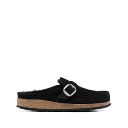 Birkenstock Sandalen - Black Buckley Shearling Suede Slip-On Shoes - Gr. 37 (EU) - in Schwarz - f&uuml;r Damen