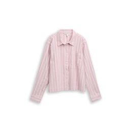 Tom Tailor Denim Damen Boxy Fit Hemdbluse mit Streifenmuster, rosa, Gestreift, Gr. XL