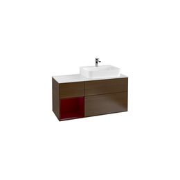 Villeroy & Boch V&B Waschtischunterschrank Abdeckplatte Gl. wh. m Finion 120cm, Regal links Peony, Walnut veneer ; Villeroy & Boch (F141HBGN)