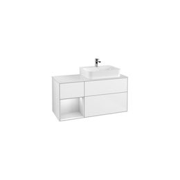 Villeroy & Boch V&B Waschtischunterschrank Abdeckplatte Gl. wh. m Finion 120cm, Reg li wh. m Lac, glo wh. lacquer ; Villeroy & Boch (F141MTGF)