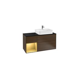Villeroy & Boch V&B Waschtischunterschrank Abdeckplatte Gl. bla m Finion 120cm, Reg li Gold matt, Walnut veneer ; Villeroy & Boch (F142HFGN)