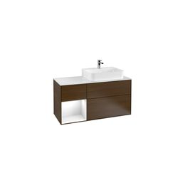 Villeroy & Boch V&B Waschtischunterschrank Abdeckplatte Gl. wh. m Finion 120cm, Reg li glo wh. Lac, Walnut veneer ; Villeroy & Boch (F141GFGN)