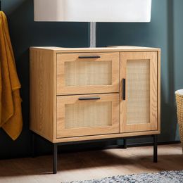 Waschbeckenunterschrank FineBuy Badschrank 60x60x40 cm Unterschrank Eiche Optik