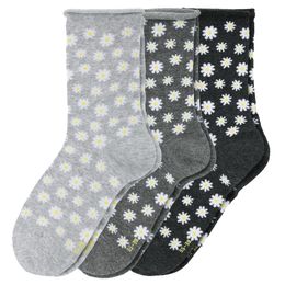 Gina Benotti 3 Paar Damen Socken mit Blümchen-Allover