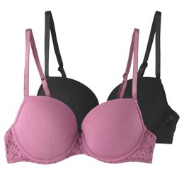 Gina Benotti 2 Damen B&uuml;gel-BHs mit floraler Spitze