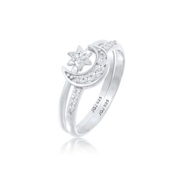 Elli Ring 925 Sterling Silber Astro, Halbmond, Ring Set, Stern, Sterne in Silber | Gr.: 58